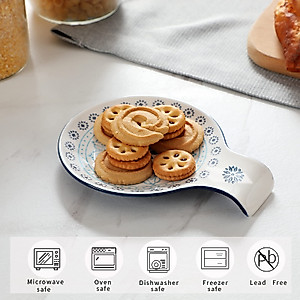 Magclay Hand Painted Spoon Rest, 5.5" Ceramic Spoon Holder for Stove Top and Kitchen Counter, Blue Pattern Utensil Rest, Great Cooking Gifts for Friends, Modern Kitchen Decorative