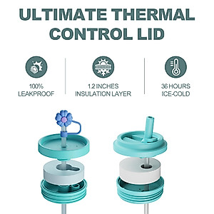 ICEWATER 40 oz Tumbler with 2 Lids (Flip & Standard Straw),100% Leak Proof Insulated Tumbler with Handle, Cup Holder Friendly, Stainless Steel Water Bottle, Gifts for Women & Men (Cream)