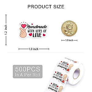 Cute Hand Made with Love Stickers,Funny Handmade with Lots of Love Business Stickers,Handmade Stickers,Handmade Package Stickers,Mail Envelopes Stickers for Small Business 500 PCS