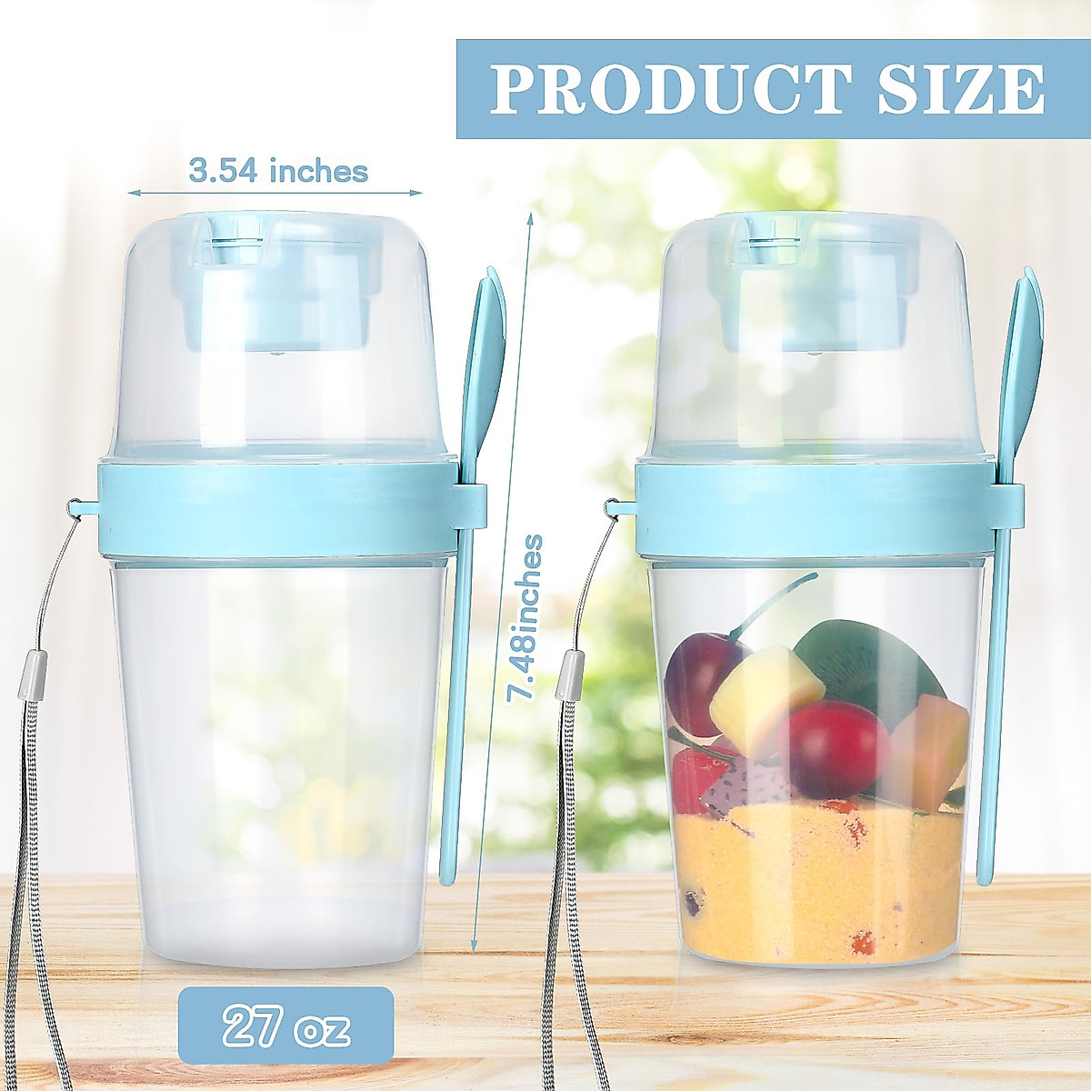 Mifoci 8 Pcs 26 oz Portable Cereal Cup Overnight Oats Container with Lid and Spoon for Yogurt Salad Fruit Oatmeal Cereal Overnight Oats Breakfast Vegetable Snack Cup, Blue