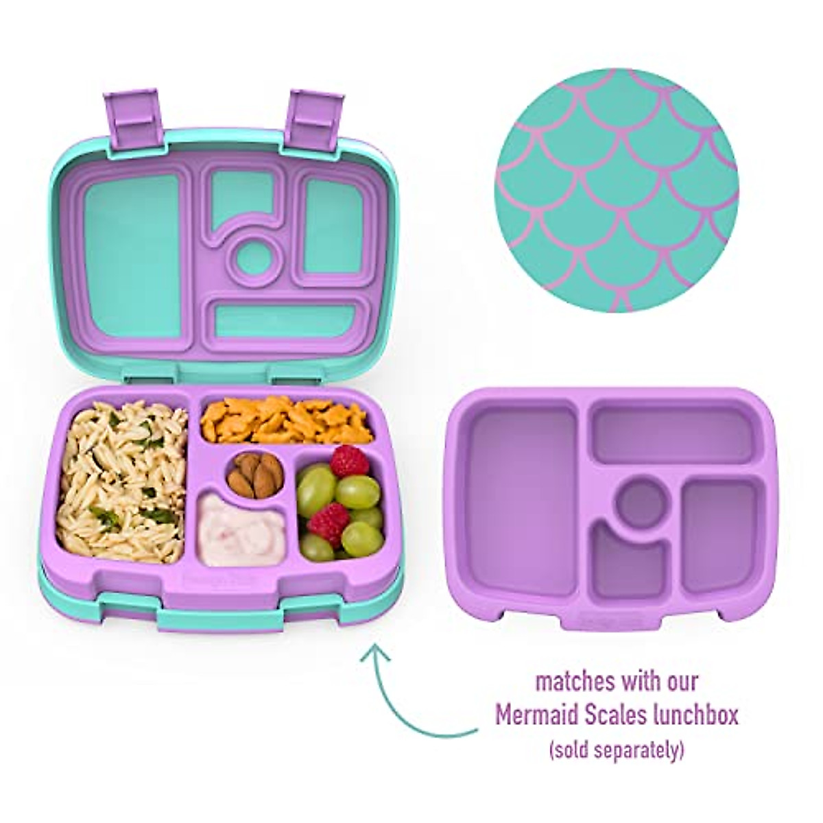 Bentgo® Kids Prints Tray with Transparent Cover - Reusable, BPA-Free, 5-Compartment Meal Prep Container with Built-In Portion Control for Healthy Meals At Home & On the Go (Mermaid Scales)