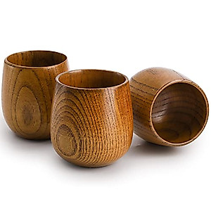 Hiceeden 6 Pack Wooden Tea Cups, 5 Oz Japanese Tea Cups Handmade Natural Wood Water Cup for Drinking, Wine, Milk, Coffee, (100-200ML)