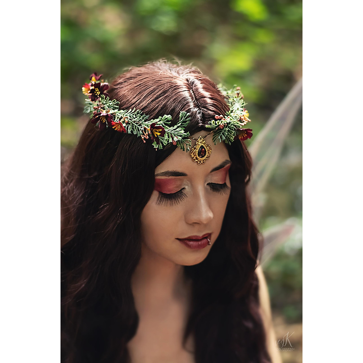 MOSTORY Handmade Elf Flower Crown - Woodland Fairy Headpiece Forest Floral Circlet Elven Wreath for Women Girls Cosplay Halloween Renaissance Christmas Party Photo Shoot