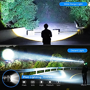 UOATEPC Rechargeable LED Headlamp, 100000 Lumens, 90 Adjustable, Waterproof, USB Rechargeable, Long Battery Life, Durable and Lightweight