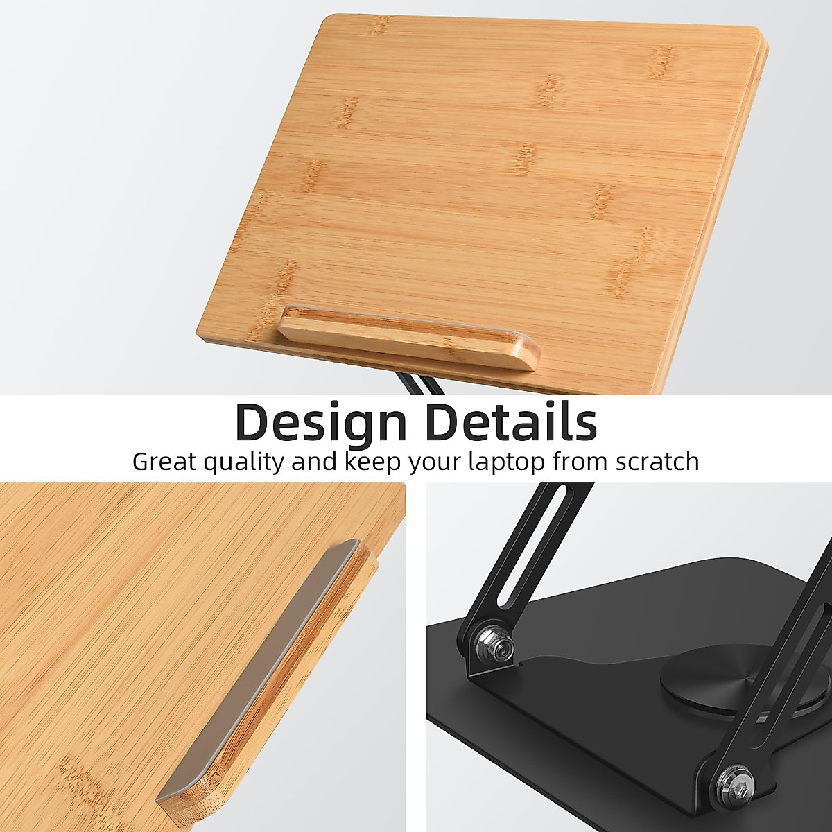 wishacc Adjustable Laptop Stand with 360 Rotating Base, Computer Stand for Laptop Ergonimic Foldable Laptop Riser for Desk Compatible with MacBook Pro/Air up to 16", Bamboo Wood(11.0 x 8.1 inches)