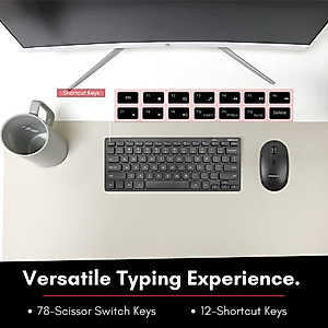 Macally Small Wireless Keyboard and Mouse Combo for PC - an Essential Work Duo - 2.4G - 78 Compact Key Cordless Mouse and Keyboard Combo with Mini Body and Quiet Click