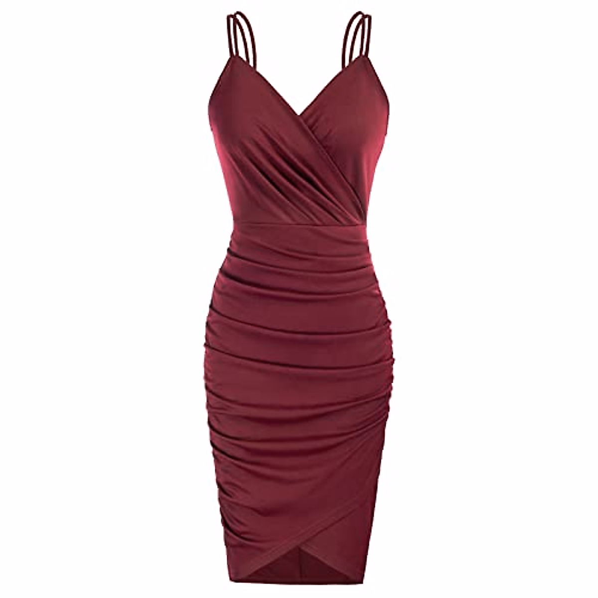 GRACE KARIN Spaghetti Straps Bodycon Pencil Dress V-Neck Wedding Guest Dress Wine Red XL