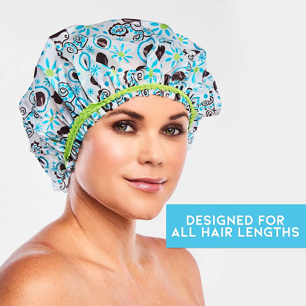 Reusable Vinyl Shower Cap & Bath Cap, Frosted PEVA Elastic Stretch Hem. Waterproof Stretchy Hair Cap for all Hair Lengths - Hipster Hippie Chick For Women