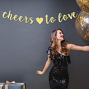 LINGTEER Cheers to Love Gold Glitter Bunting Banner Perfect for Wedding Engagement Anniversary Bridal Shower Party Gift Decorations Backdrop Sign.