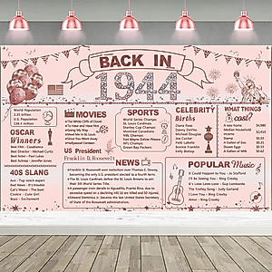 DARUNAXY Rose Gold 80th Birthday Party Decorations for Women, Back in 1944 80th Birthday Banner Backdrop Pink Cheers to 80 Years Old Birthday Party Supplies Vintage 1944 80 Birthday Poster for Girls