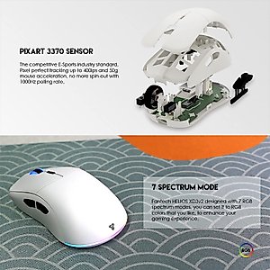 FANTECH Helios XD3 V2 Symmetrical Wireless RGB Gaming Mouse, PixArt 3370 19,000 DPI Kailh Switches 6 Programmable Buttons Professional Grade Small Size Mouse, Dual Modes Mouse, XD3V2 White