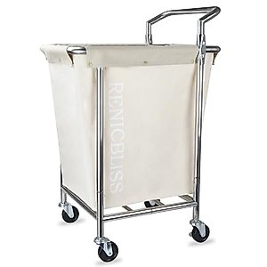 Renicbliss Laundry Cart with Wheels, Rolling Laundry Hamper with Wheels and Handle, Large Dirty Clothes Hamper for Laundry Heavy Duty, Beige