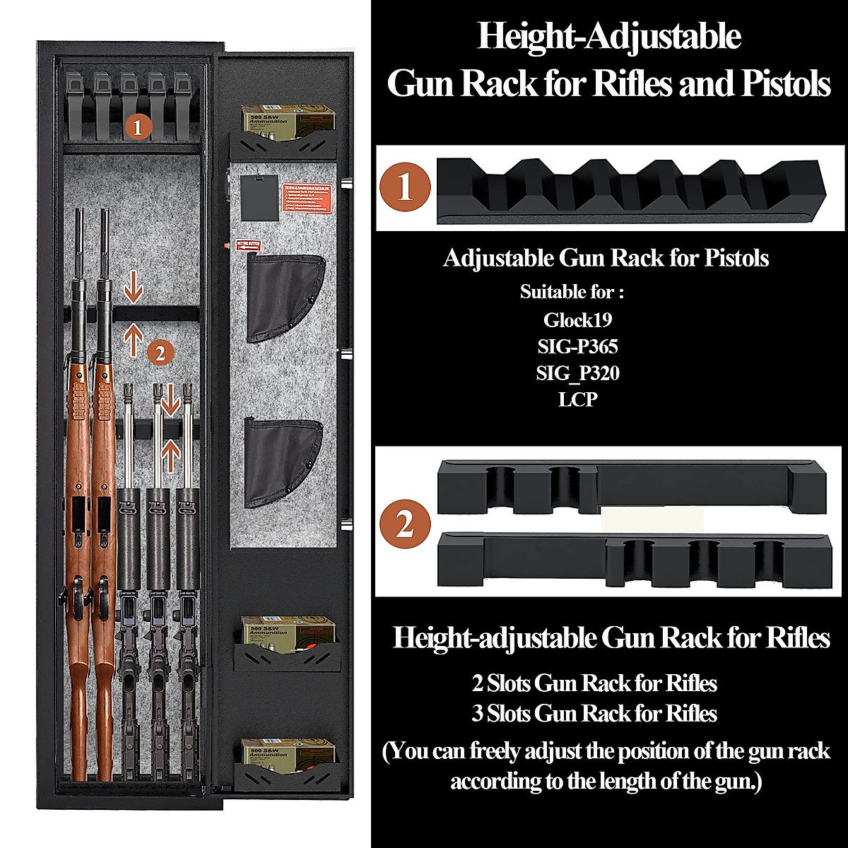 KAER 3-5 Gun Safe,Gun Safes for Home Rifle and Pistols,Rifle Safe,Gun Cabinet,Gun Safes for Rifles and Shotguns,Gun Safe Rifle with Removable Shelf,Assembled(Keypad Lock 55.12'' x 12.6" x 9.84'')