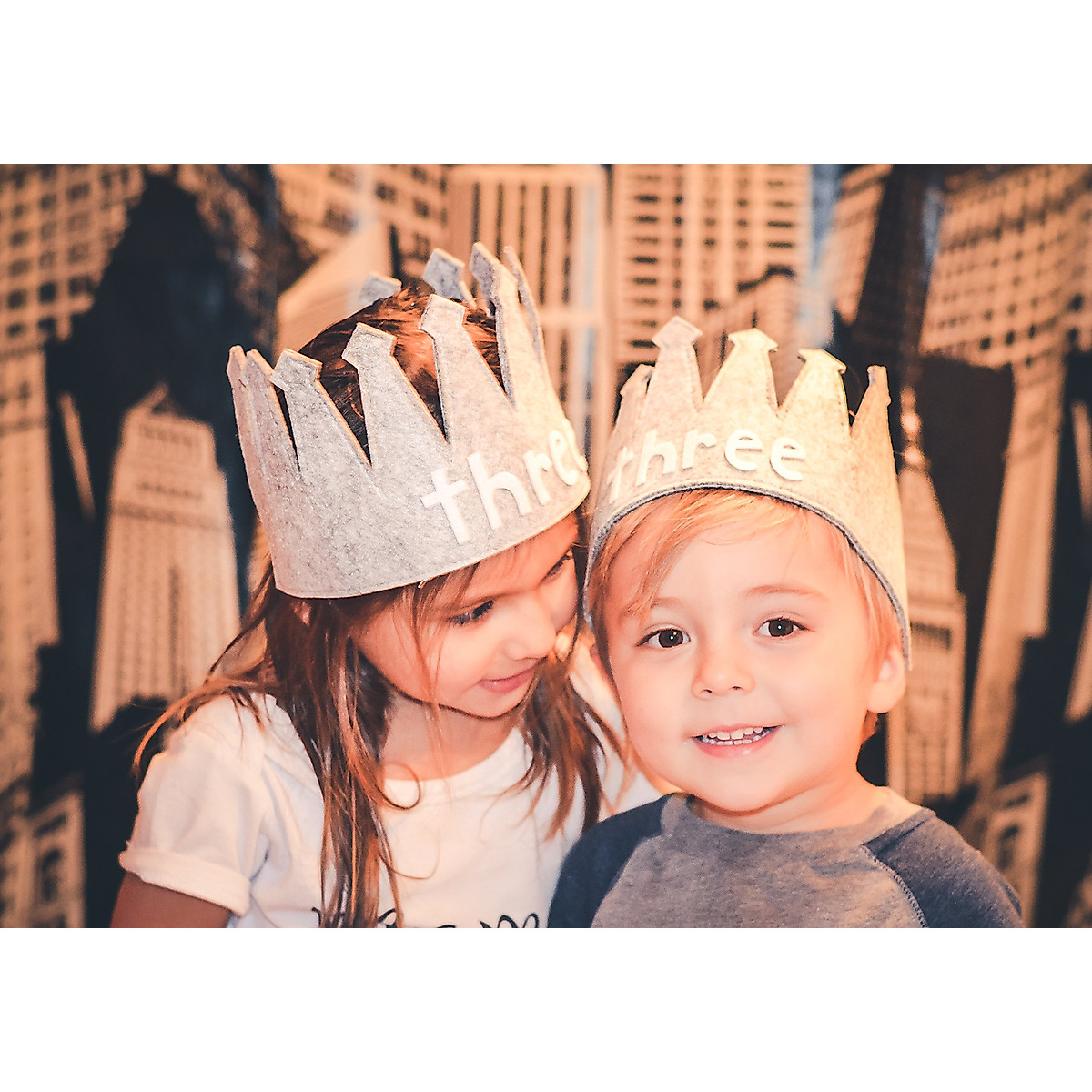 Toddler Third Crown Birthday Gray White Party I am 3 B-Day Hat Girl Boy