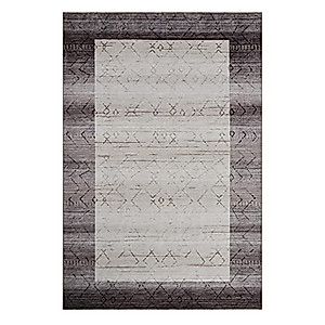 RUGSREAL Modern Geometric Indoor Area Rug Stain Resistant Washable Rug Anti Slip Low Profile Pile Bordered Area Rug Contemporary Rug for Living Room Bedroom Kids Room, 4' x 6' Taupe