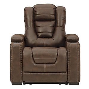 Signature Design by Ashley Owner's Box Faux Leather Power Recliner with Adjustable Headrest, Brown