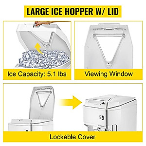 VEVOR Ice Shaver Machine Electric, Snow Cone Machine Commercial 265 LBS/H, Shaved Ice Machine w/Ice Hopper & Lid, 250W Ice Crusher w/Drain Pipe Tabletop Shaved Ice Maker w/Adjustable Fineness White