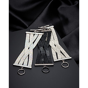 Badgley Mischka Women's Bracelet - Layered Multi Strand Crystal Crossover Toggle Open Cuff Bangle Bracelet, Rainbow Rhinestone