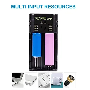 2 Slots Smart Charger Universal Intelligent LED Battery Charger 18650 Compatible with Most 3.6V/3.7V Li-Ion and Ni-MH Ni-Cd 1.2V A AA AAA C SC F6 Rechargeable Batteries Current 1.0A 2.0A Optional