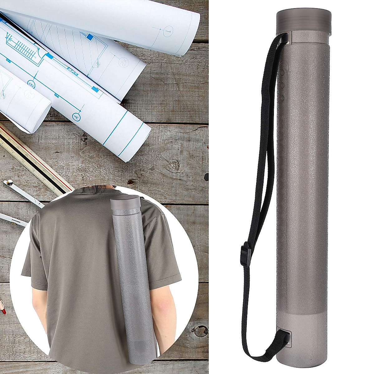 Circular Drawing Tube, Poster Tube, Moisture-Proof Matte Texture Waterproof Adjustable for Travel Posters Maps(Dark Gray)