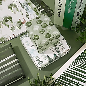 AnyDesign 12 Sheet Forest Theme Wrapping Paper Watercolor Woodland Gift Wrap Paper Bulk Green Tree Elk Art Paper for Birthday Wedding Baby Shower DIY Crafts Gift Packing, 19.7 x 27.6, Folded Flat