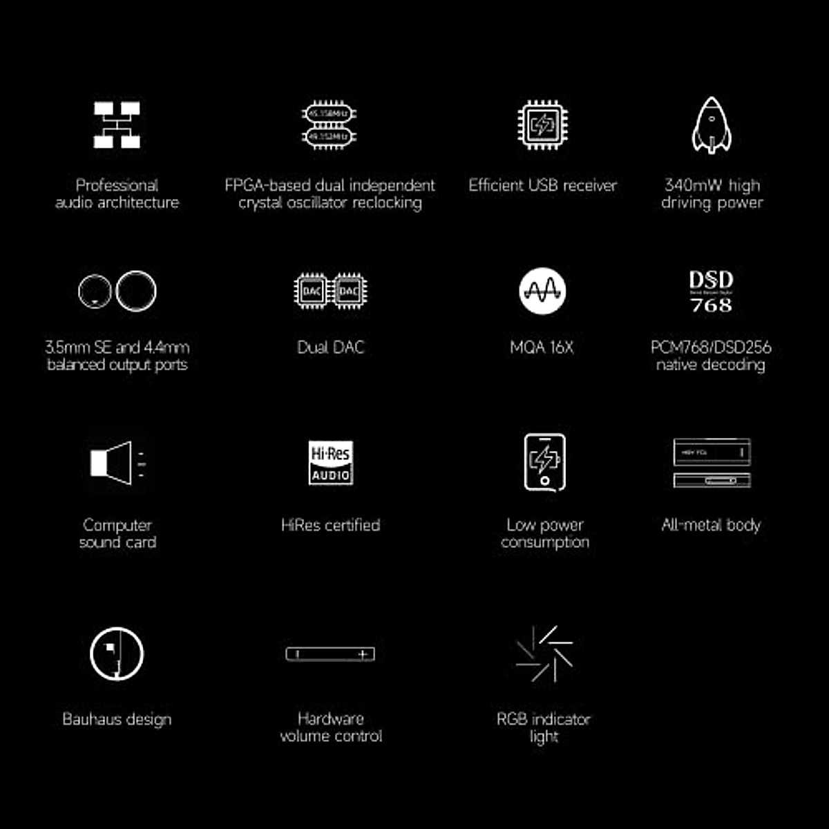 HiBy FC4 Portable Headphone amp dac mqa dongle USB dac high Driving Power MQA 16X PCM 768kHz DSD 256 Native for Android/iOS/Mac/Windows.