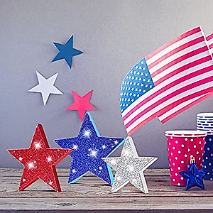 3 Pieces 4th of July Wood Star Signs Independence Day Table Decorations, Freestanding Block Star Cutout with Rhinestone Decor for Living Room Dining Table Centerpieces Memorial Day Decorations
