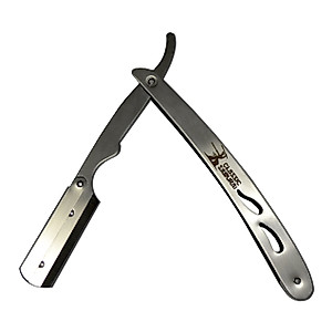 Classic Samurai CS-102 Stainless Steel Professional Barber Straight Edge Razor with 100 Lord Single Edge Razor Blades (Silver Metal)
