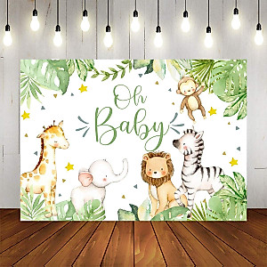 Mocsicka Jungle Safari Boy Baby Shower Backdrop Wild Animals Safari Party Decorations Oh Baby Jungle Theme Tropical Green Leaves Baby Shower Banner Supplies