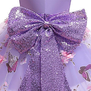 Flower Girl Sequins Bowknot Butterfly Tutu Dress for Kids Baby Christening Baptism Communion Birthday Party Dress Toddler Princess Pageant Wedding Gown with Headwear Purple - Butterfly 4-5 Years