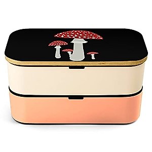 Mushrooms Red Art Bento Lunch Box Leak-Proof Bento Box Food Containers with 2 Compartments for Offce Work Picnic Yellow-Style