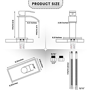 Bathroom Faucet Single Handle, 1 or 3 Hole Faucet Black Modern Bathroom Faucet, Waterfall Spout Faucet for Bathroom Sink, Single Handle Vanity Sink, Rv Lavatory Washbasin Faucet with Deck Plate & Hose
