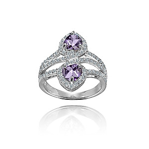 Ice Gems Sterling Silver Amethyst and White Topaz Heart Halo Friendship Ring, Size 5