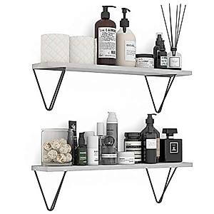 Wallniture Colmar White Floating Shelves for Wall Storage, Bathroom Shelves Wall Mounted Set of 2, 24 Inch Wood Geometric Triangle Shelf