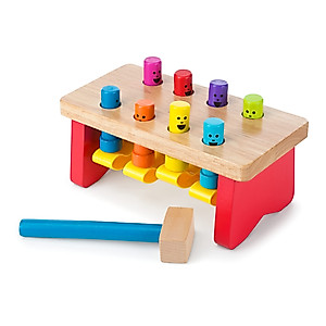 Melissa & Doug Geometric Stacker - Wooden Educational Toy & Deluxe Pounding Bench Wooden Toy with Mallet