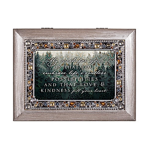Cottage Garden My Wish for You Grey Brushed Pewter Jeweled Music Box Plays Tune You Light Up My Life