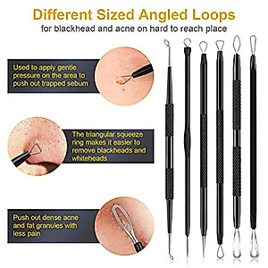 Pimple Popper Tool Kit, IUMAKEVP 15 PCS Professional Stainless Steel Blackhead Remover Comedone Extractor Tools for Removing Pimples, Blackheads, Zit on Face - Acne Removal Kit with Metal Case (Black)
