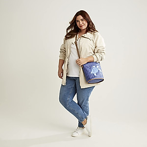 Vera Bradley Women's Straw Bucket Crossbody Purse, Adrift Coral Blue, One Size