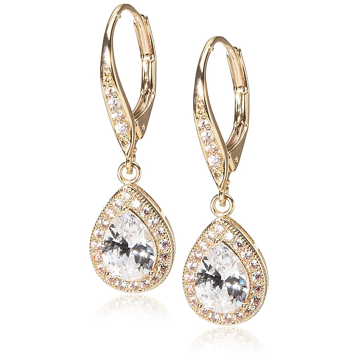 Anne Klein "Classics" Gold-Tone Cubic Zirconia base Leverback Pear Shape Drop Earrings