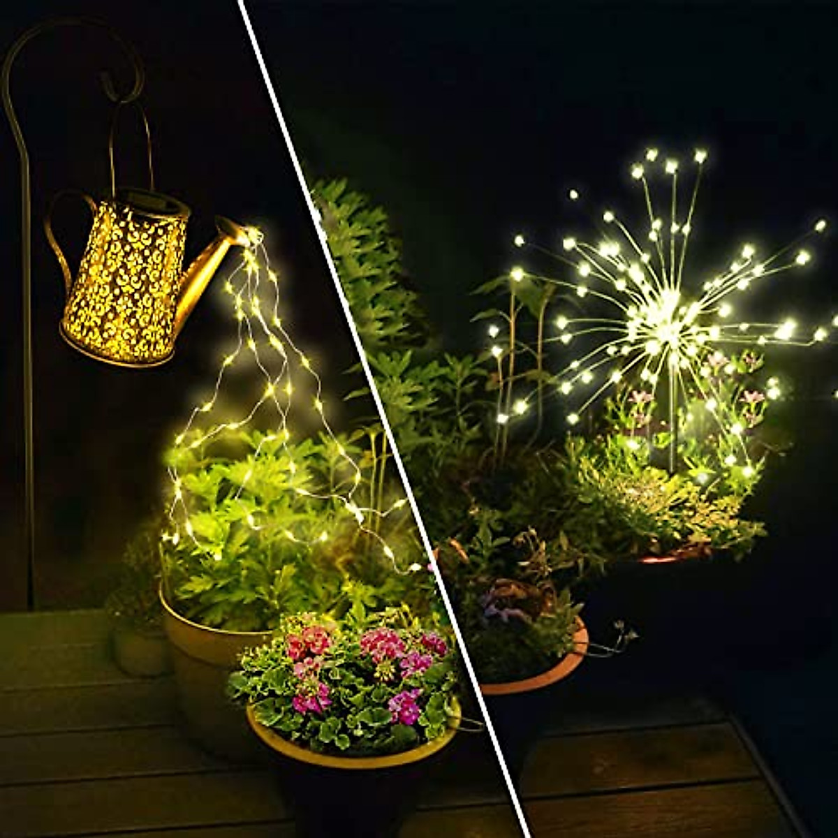 Anordsem Solar Outdoor Lights Garden Decorative-Waterproof Solar Watering Can with Lights and Solar Firework Lights for Yard Lawn Patio Pathway Courtyard Party Decorations Gardening Gifts