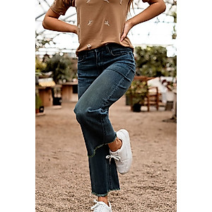 PEIHOT Mid Waisted Wide Leg Jeans for Women 90S Jeans Mid Rise Pull On Jeans Straight Leg Loose Fit Denim Pants Dark Blue