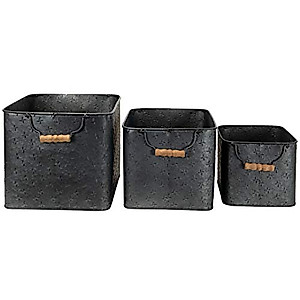 Foreside Home & Garden Black Set of 3 Galvanized Decorative Storage Nesting Bins with Wood Handles