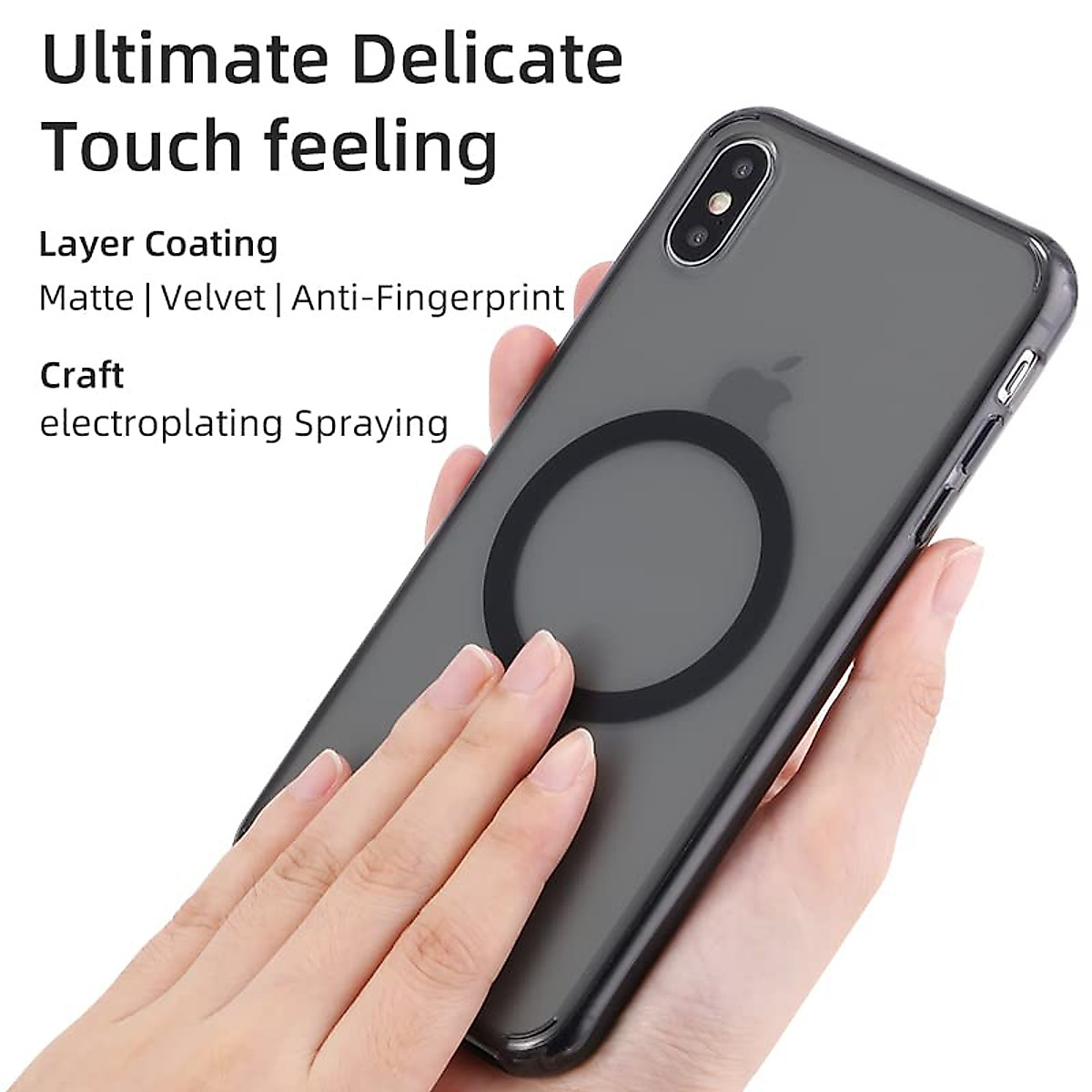 Tigowos Translucent Magnetic Phone Case for iPhone Xs Max with MagSafe Wireless Charging Anti-Yellow Anti-Fingerprint Shockproof Protective Case for iPhone Xs Max(6.5")， Black