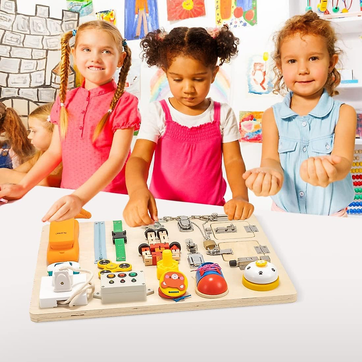 Montessori Busy Board for Toddlers- Learn to Dress Toys for 1 2 3 4 Year Old Kids - Learning Toy for Airplane or Car Travel-20-in-1 Yellow