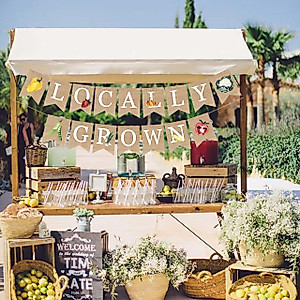 Locally Grown Banner Burlap Bunting Garland for Kids Farmers Market Produce Stand Baby Shower Wedding or Gardener Theme Farm Party Photo Backdrop