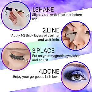 EARLLER Magnetic Eyelashes with Eyeliner Kit,10 Pairs Natural Look False Lashes with Applicator - Easy to Apply and No Glue Needed, 3D & 5D Reusable Short and Long Eyelashes Set