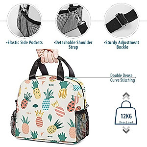 Insulated Kids Lunch Bag, Reusable Lunch Box Container with Adjustable Shoulder Strap for Adult Work School Travel, Thermal Lunch Tote Cooler Bag with Side Pockets for Boys Girls Women Men (Pineapple)