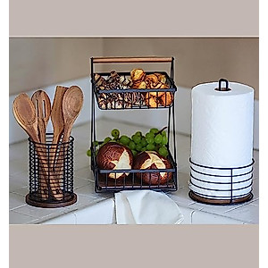 Emerson Ergonomics Wood and Metal Kitchen Utensil Holder Desk Organizer Multi-Purpose Counter Organizer