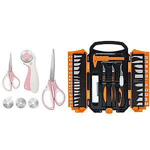 MANUFORE Orange Carft Knife and Pink Sewing Scissors Bundle