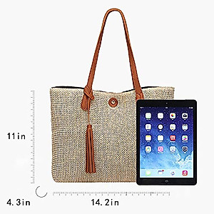 Felice Ann Women Large Tassels Straw Woven Shoulder Bag Beach Handbag Top-handbag Bag Purse Large Brown